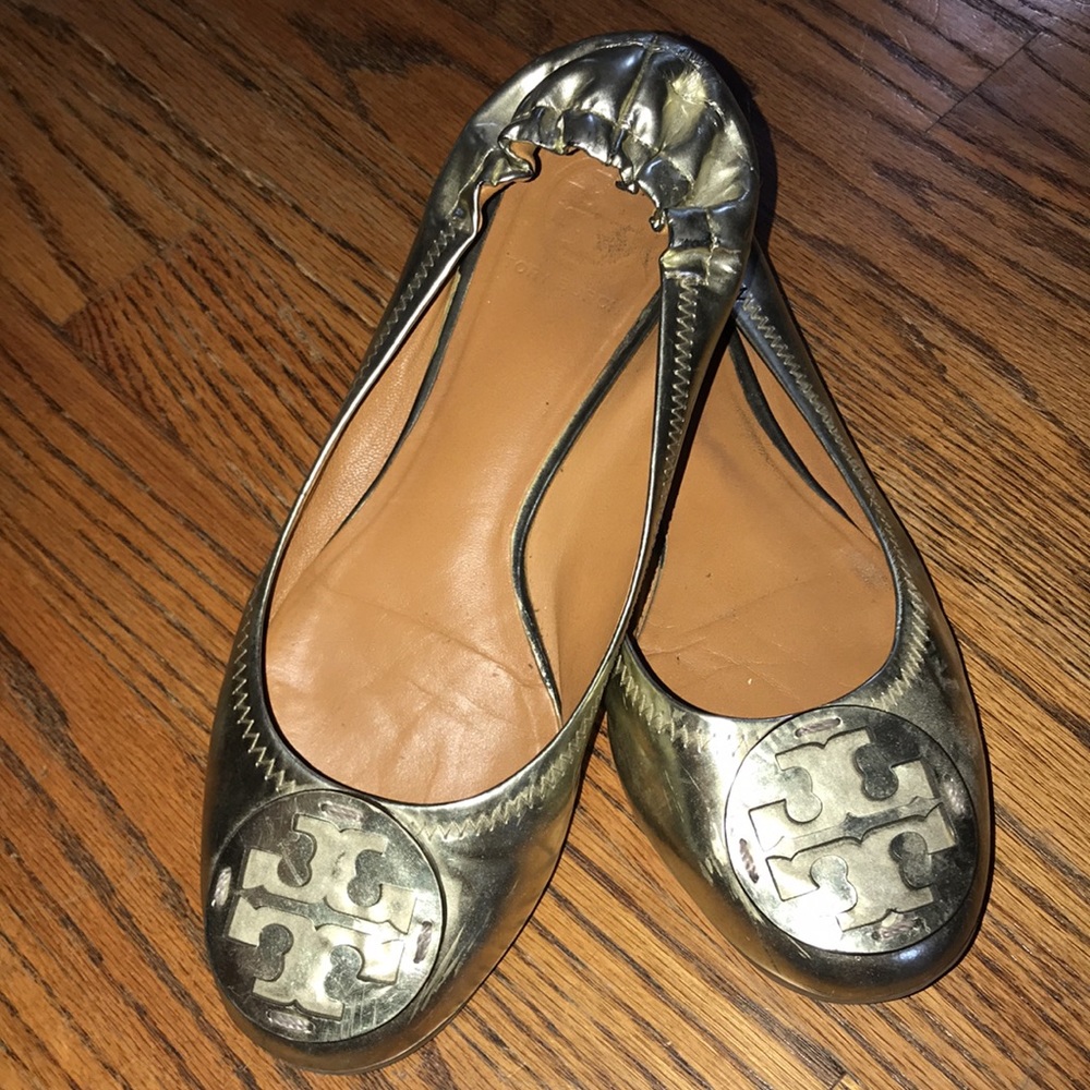 Tory Burch Gold Metallic Reva Flats - Gem